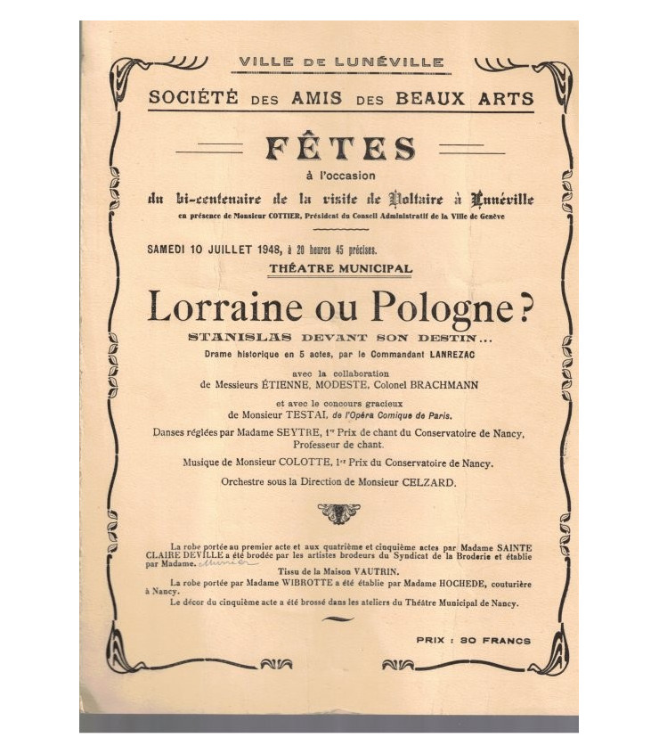 Programme fêtes Lorraine ou Pologne Bicentenaire de Voltaire à ...