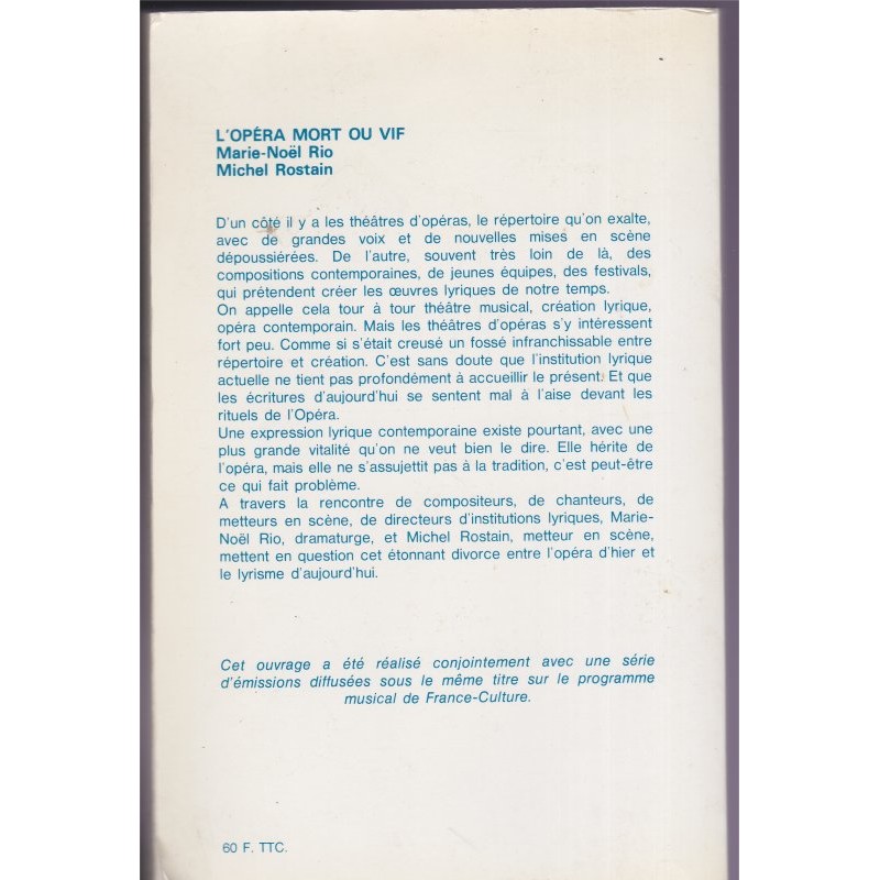 L'opéra mort ou vif, Marie-Noël Rio, Michel Rostain, 1982 - musique ...